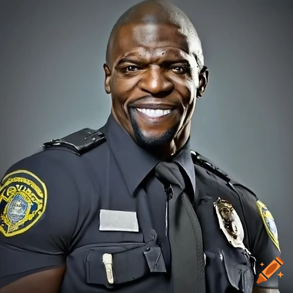 Terry crews in police attire sitting in a bus on Craiyon