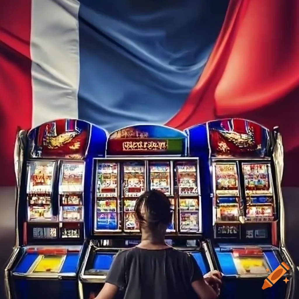 Enticing French flag advertisement with a slot machine on Craiyon