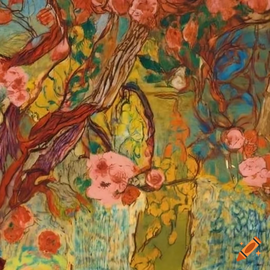 Van gogh's almond branches in bloom recreated in lino print on Craiyon