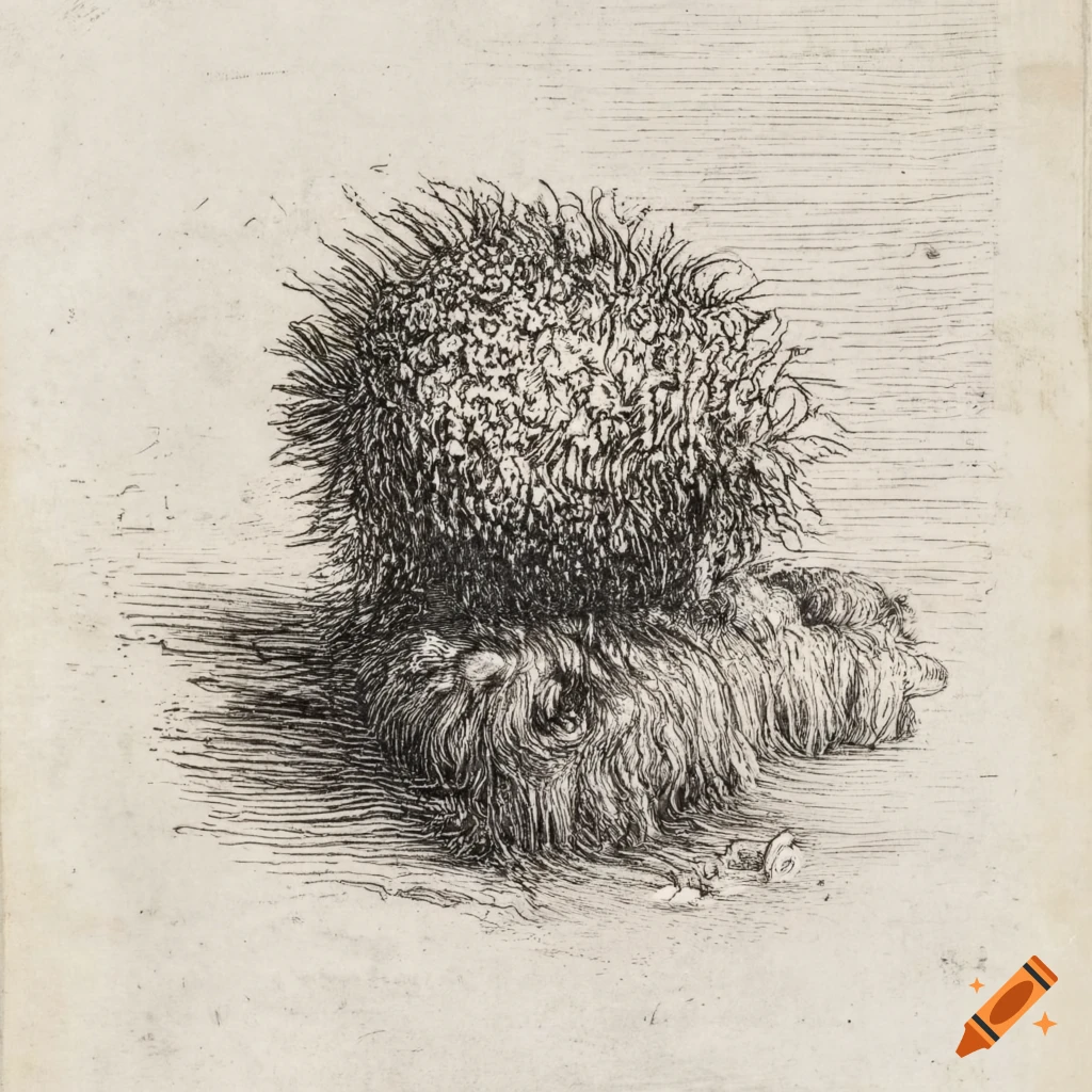 Albrecht durer's etching of a furry little animal underground on Craiyon