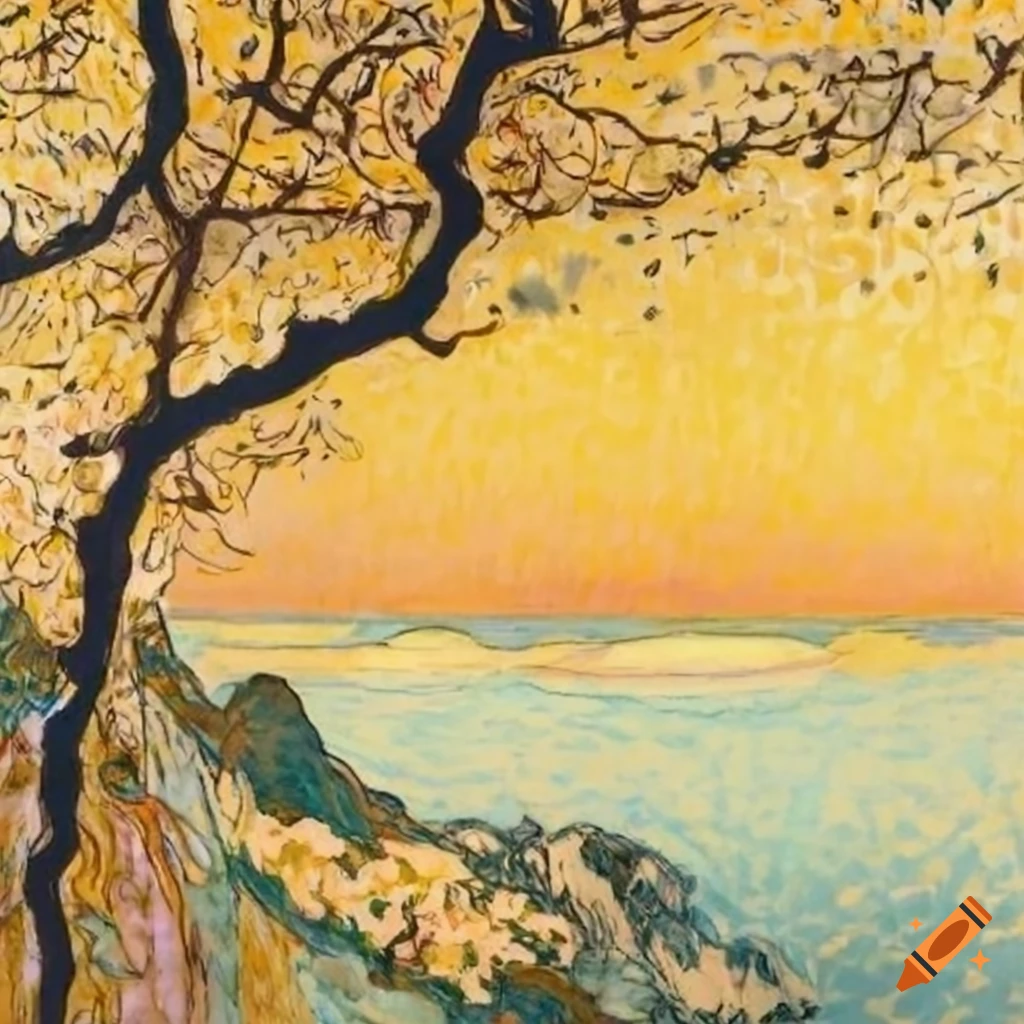 Van gogh's almond branches in bloom recreated in lino print on Craiyon
