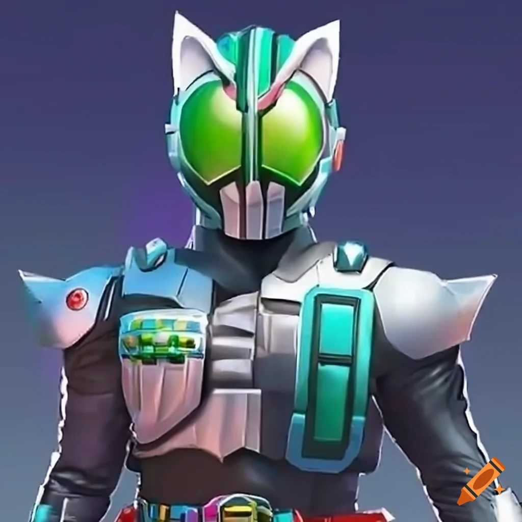 Image of a kamen rider with cat and cactus motifs on Craiyon