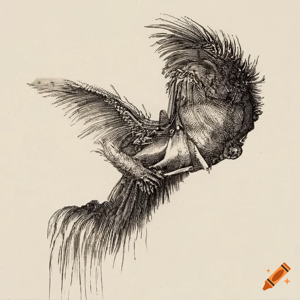 Engraving of flying fur by albrecht durer on Craiyon
