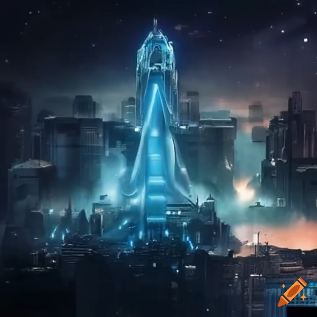 Sci-fi cityscape with advanced technology