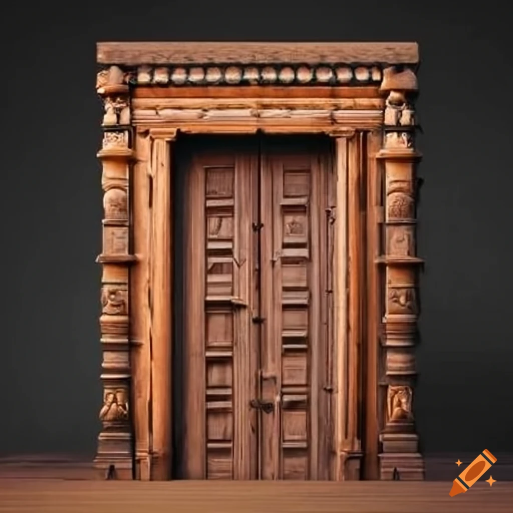 Giant wooden temple door on Craiyon