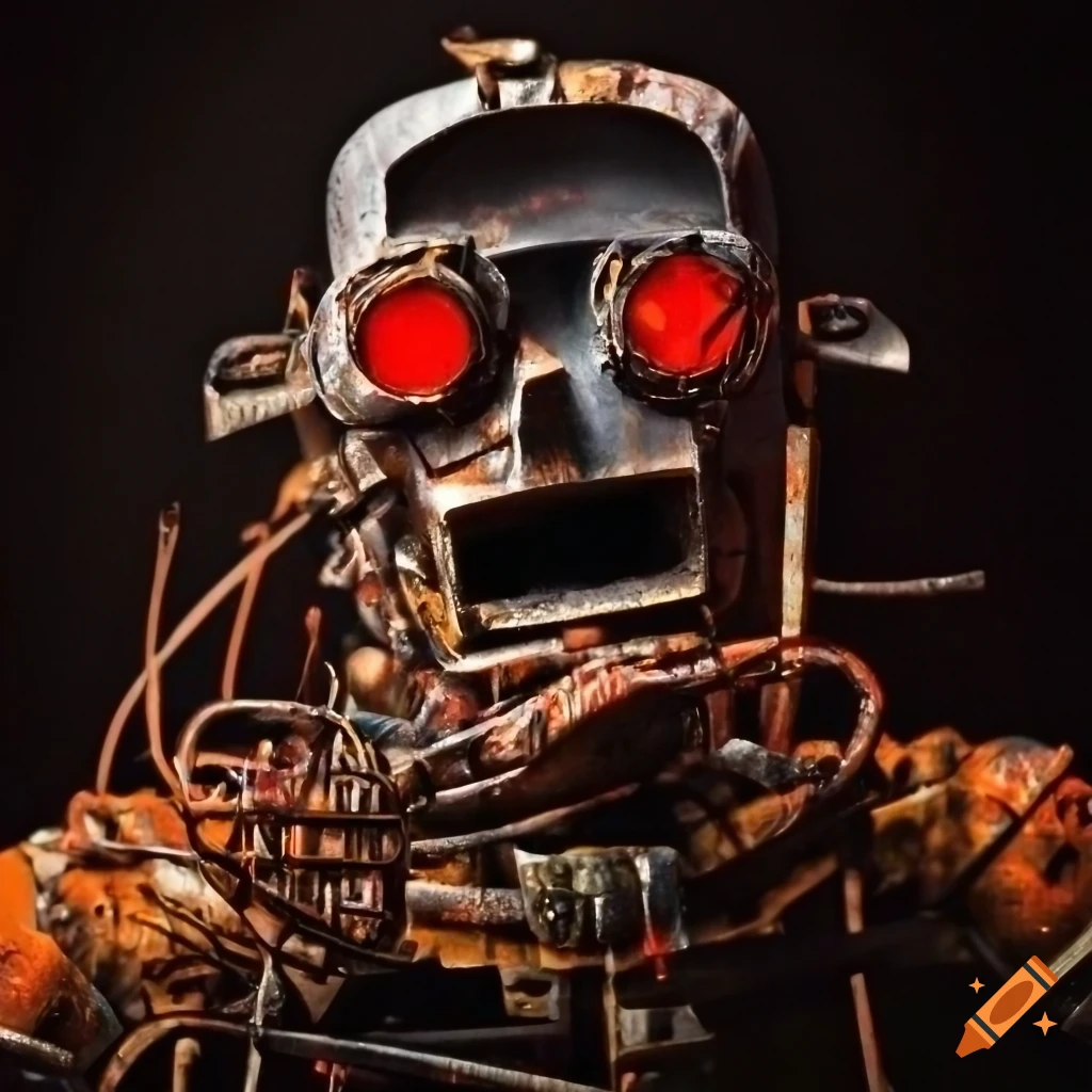 Artistic image of a damaged robot face on Craiyon