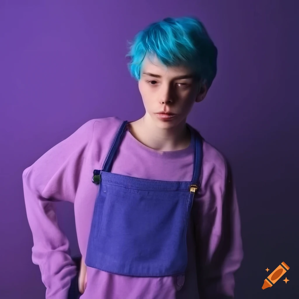 Stylish teenager with blue hair and trendy outfit on Craiyon