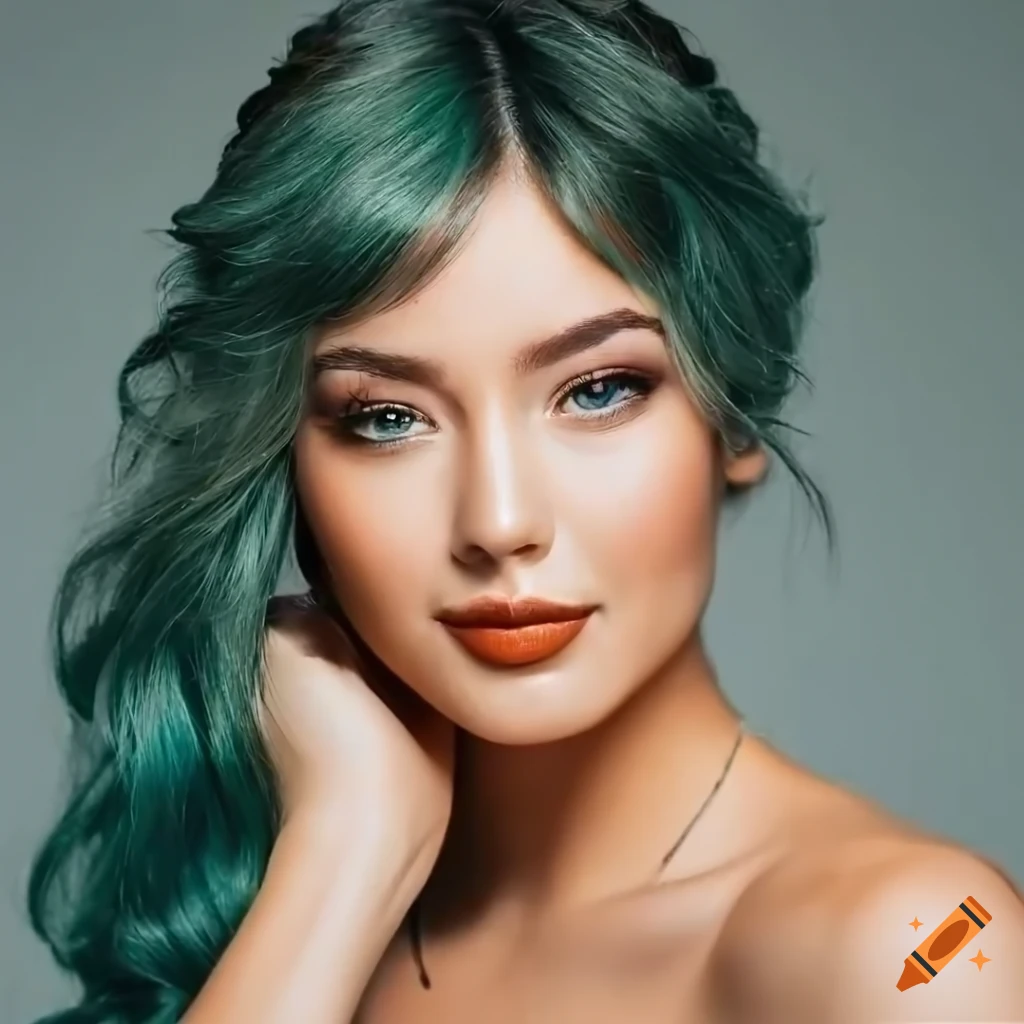 Close-up of a woman with symmetrical facial features on Craiyon