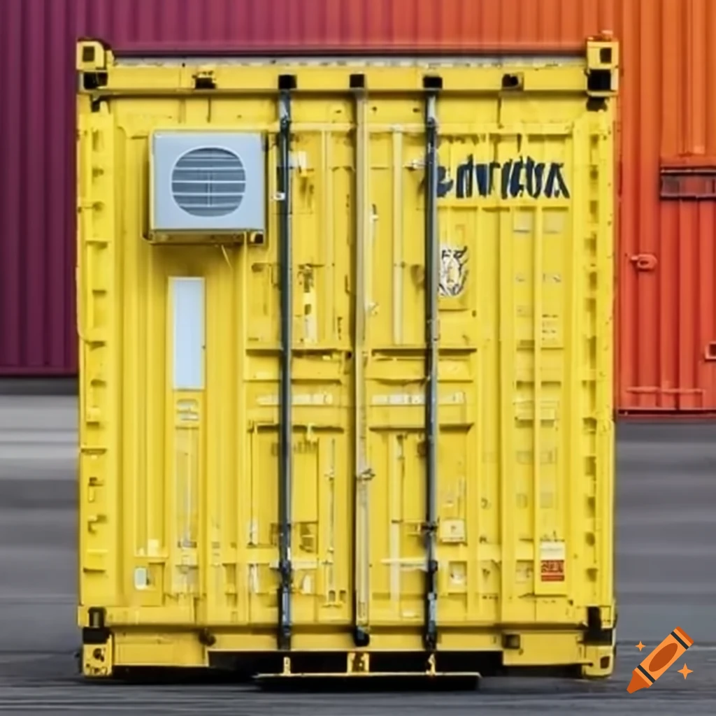 Yellow 20 FT shipping container with air conditioner on Craiyon