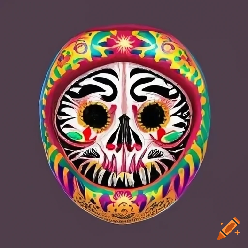 Japanese daruma skull with mexican day of the dead theme on Craiyon