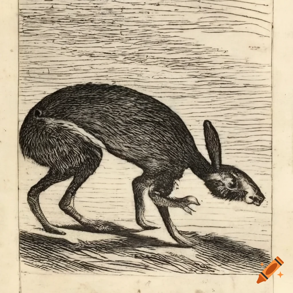 1800s etching of a black rabbit on Craiyon