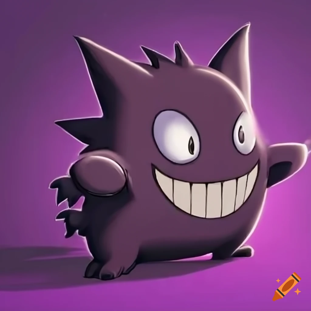 Cute gengar holding a present with a shy smile