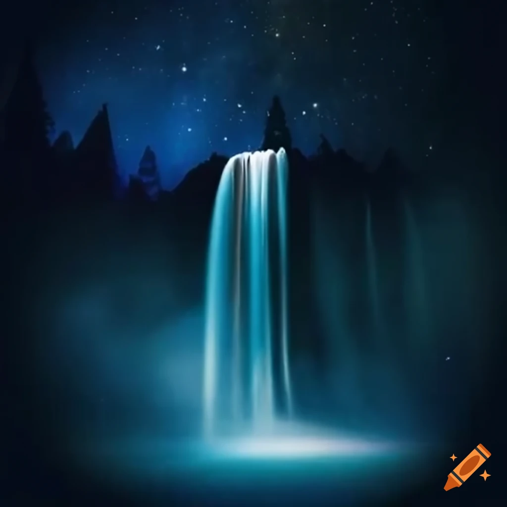 Floating island with liquid starlight waterfall on Craiyon