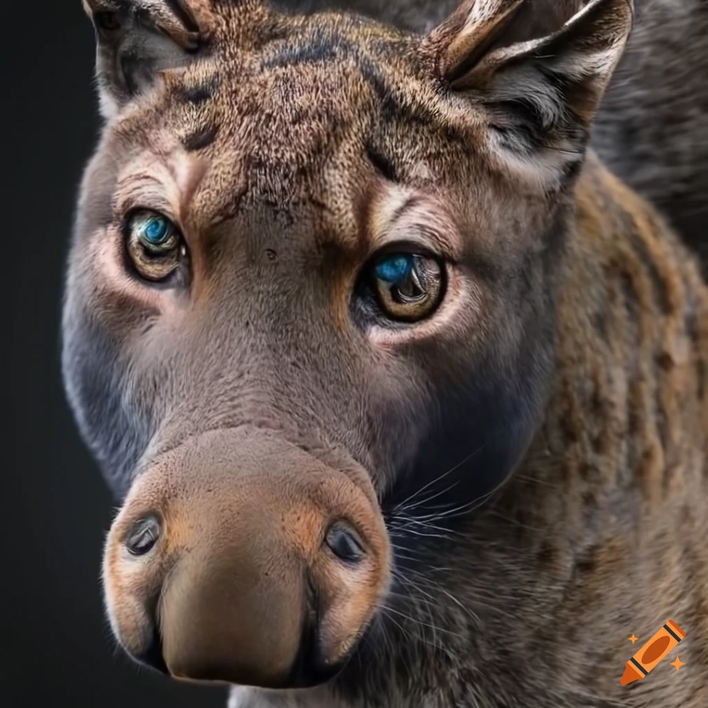Close up of a realistic giant cat-moose sculpture
