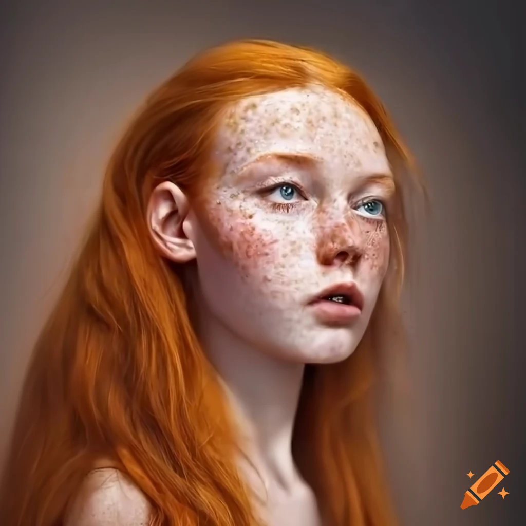 Photorealistic Portrait Of A Ginger Haired Woman With Freckles