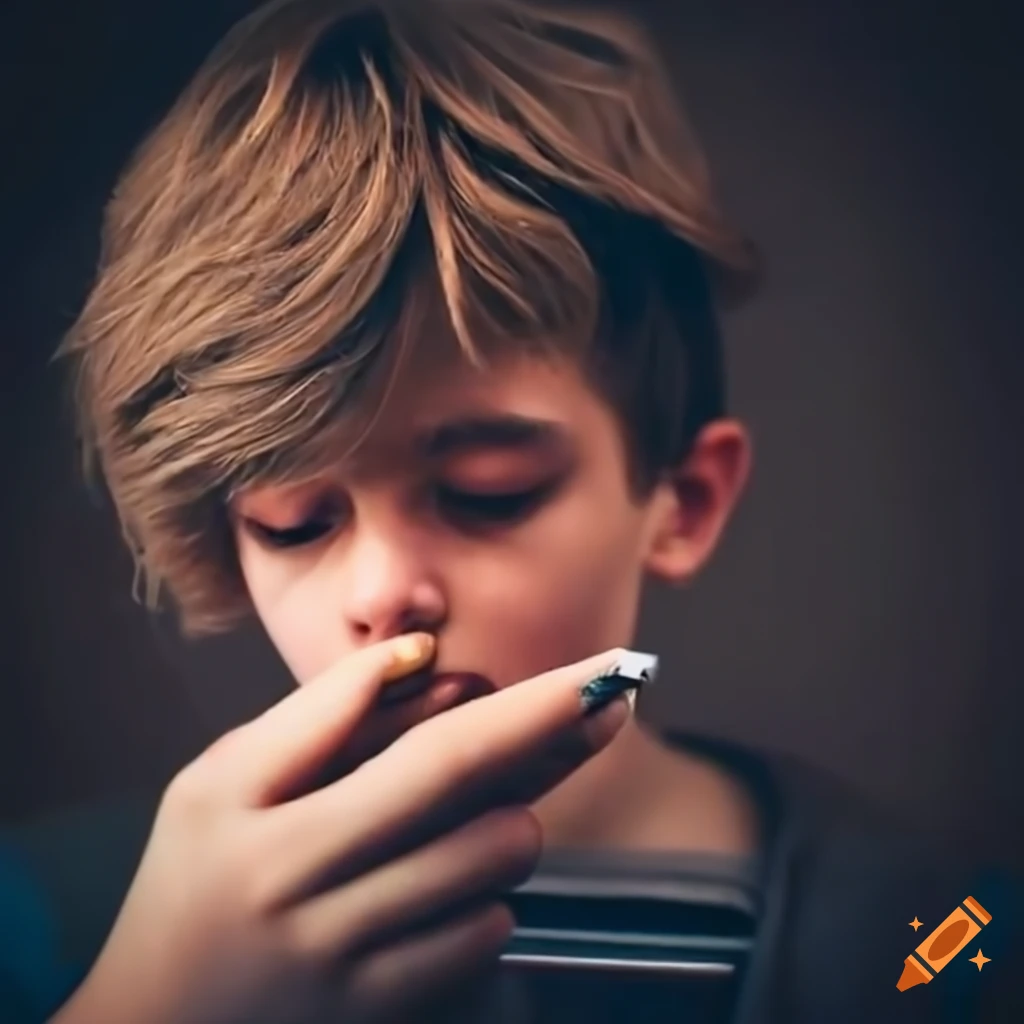 Teenager Using Smartphone While Smoking On Craiyon