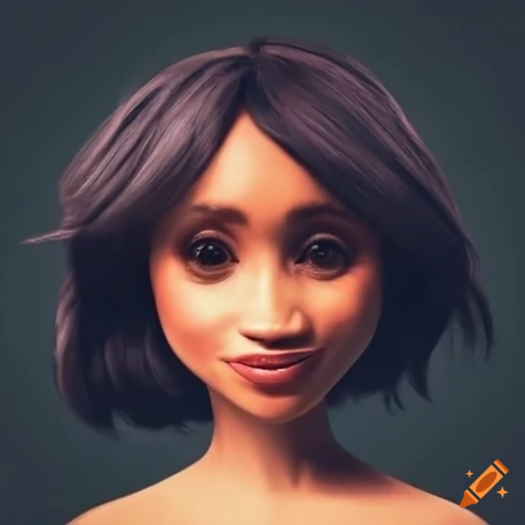 Artistic representation of meghan markle with coraline style on Craiyon