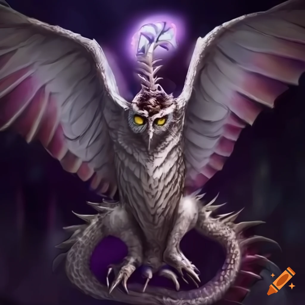 Image of a humanoid owl dragon in a library on Craiyon