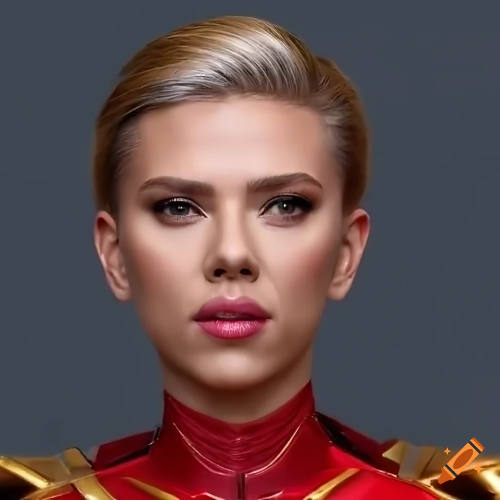 Futuristic red and gold armor with a striking face on Craiyon