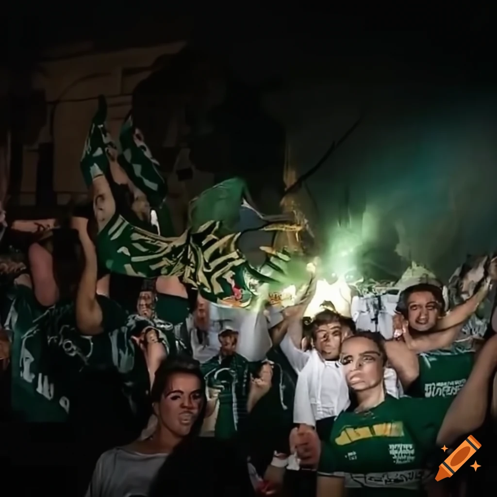 Panathinaikos fc fans celebrating a title in athens on Craiyon