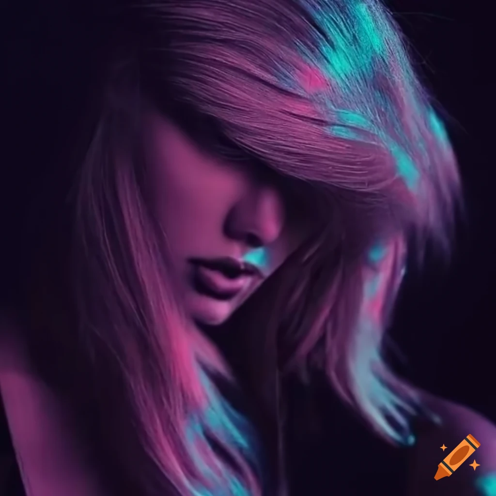 Taylor swift glam rock album cover with neon theme on Craiyon