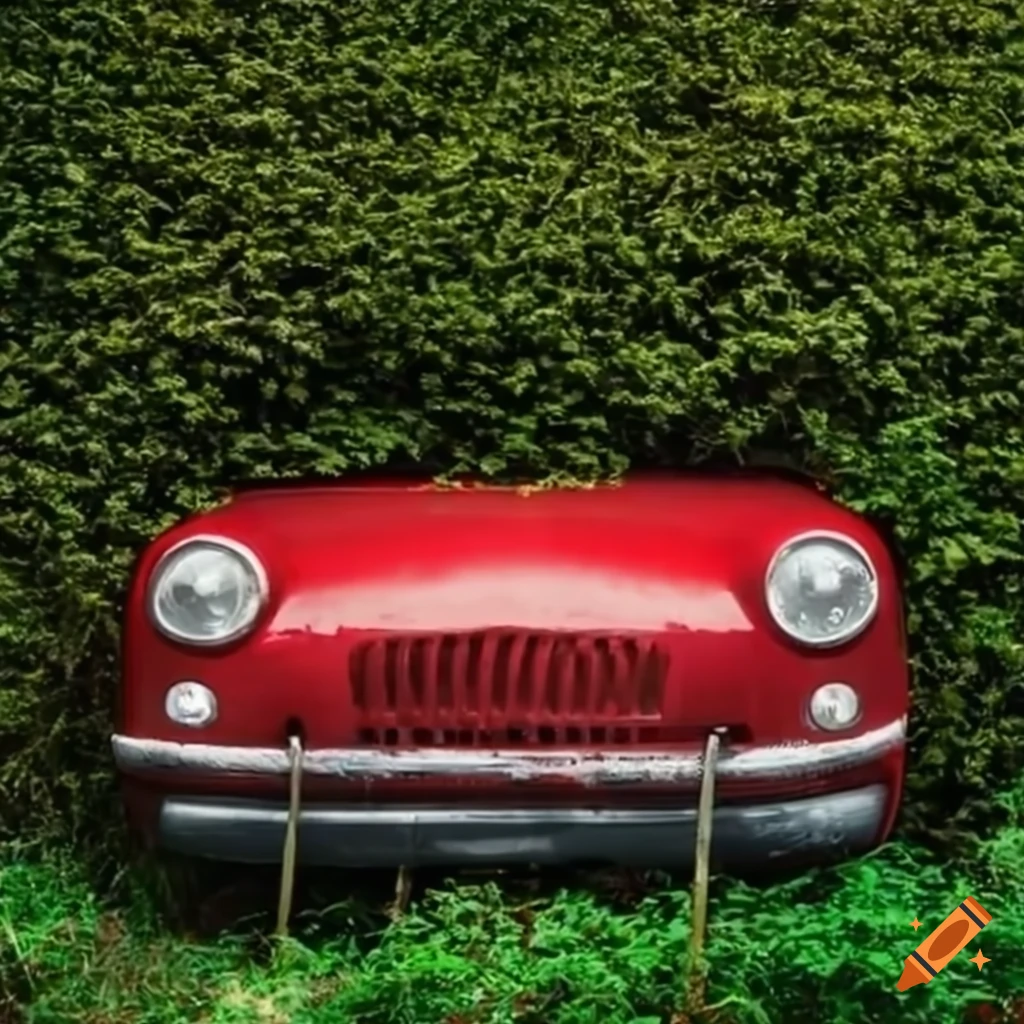 Car crashing through a hedge fence on Craiyon