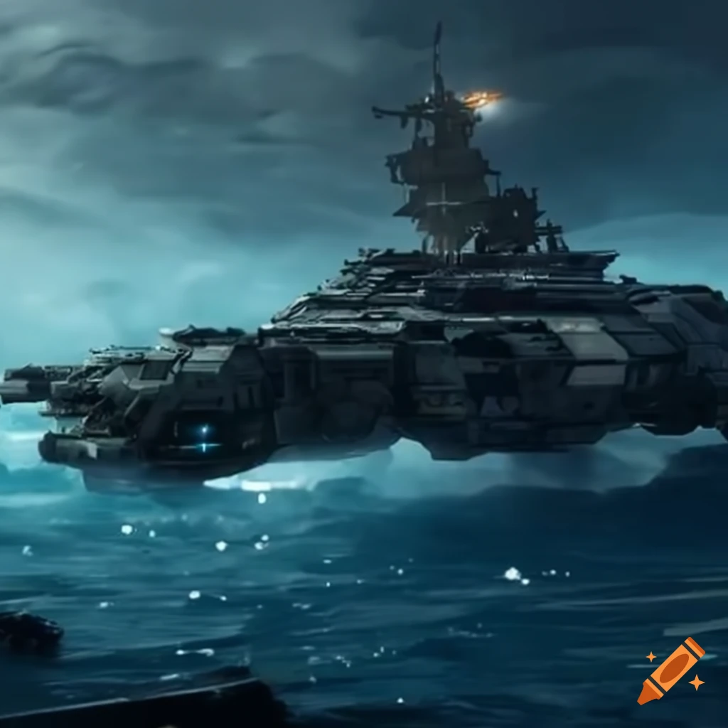 Unsc-inspired galleon sailing on the ocean on Craiyon