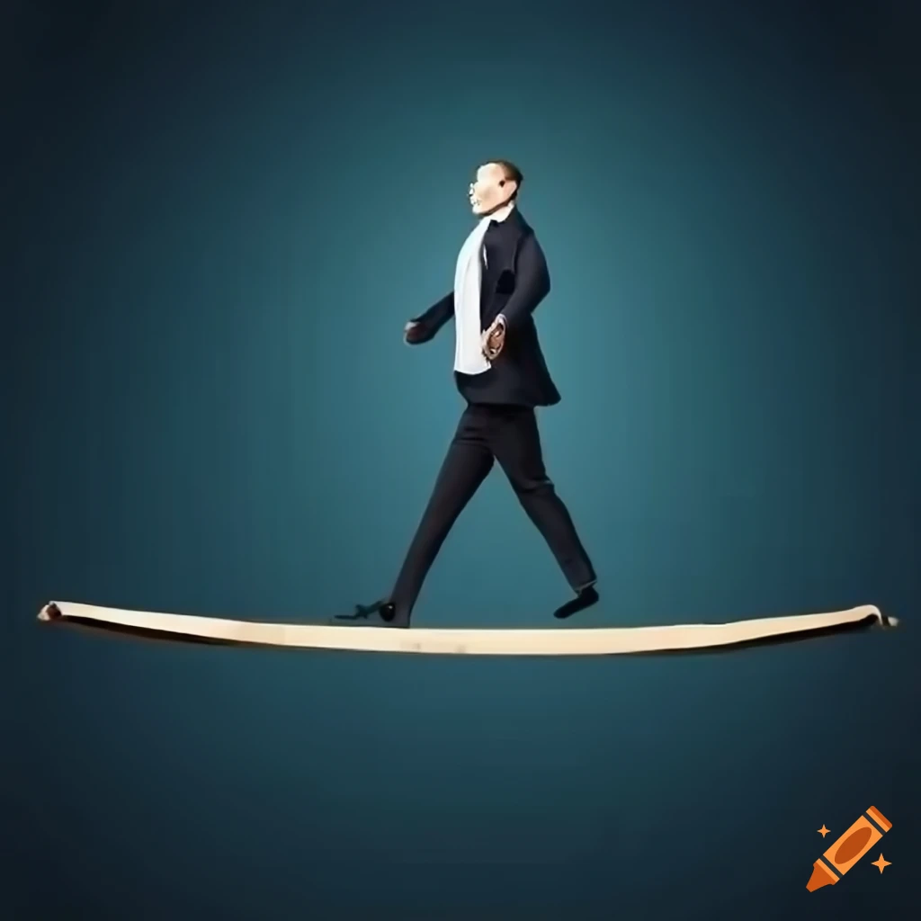 Businessman walking on a tightrope with safety net on Craiyon