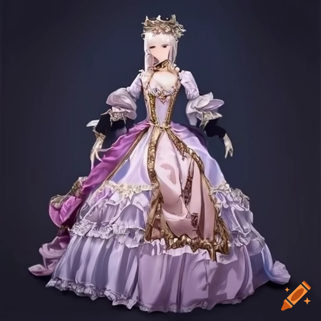 Image of an anime queen in rococo dress