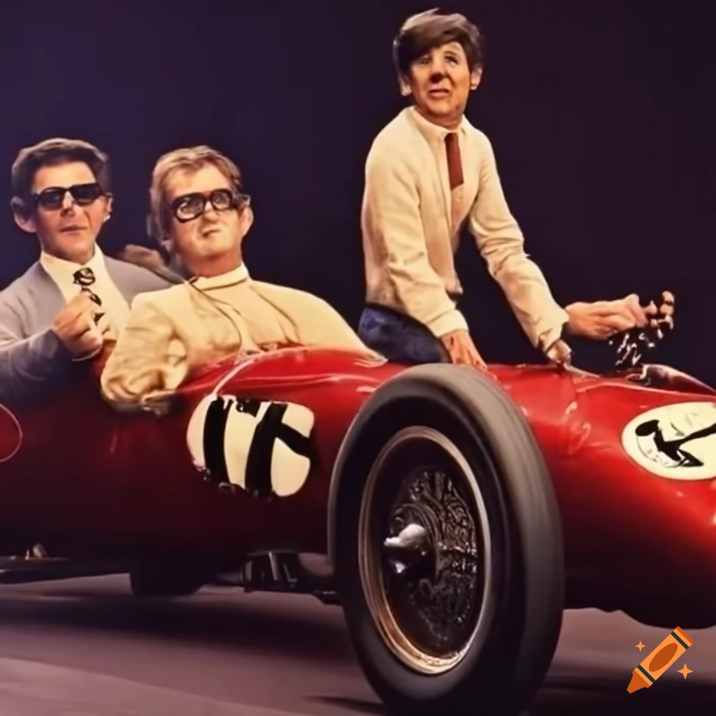 Photo of paul mccartney and roy orbison as race car drivers on Craiyon