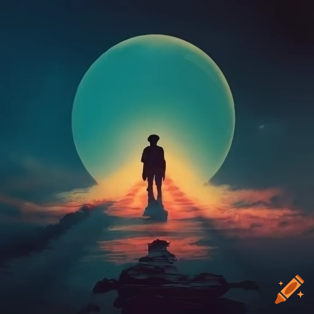 Retro movie poster with a dreamy sunset background