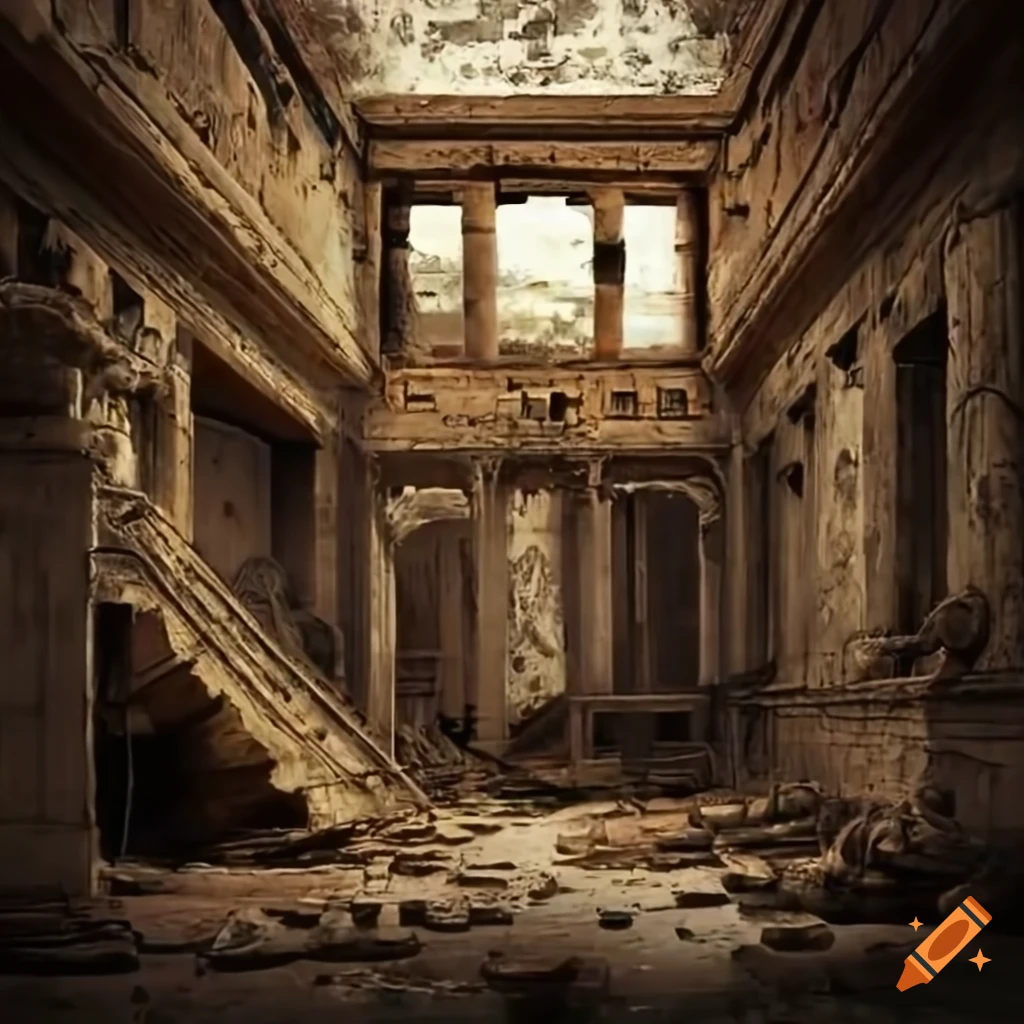 Interior of a post-apocalyptic ancient greece building on Craiyon