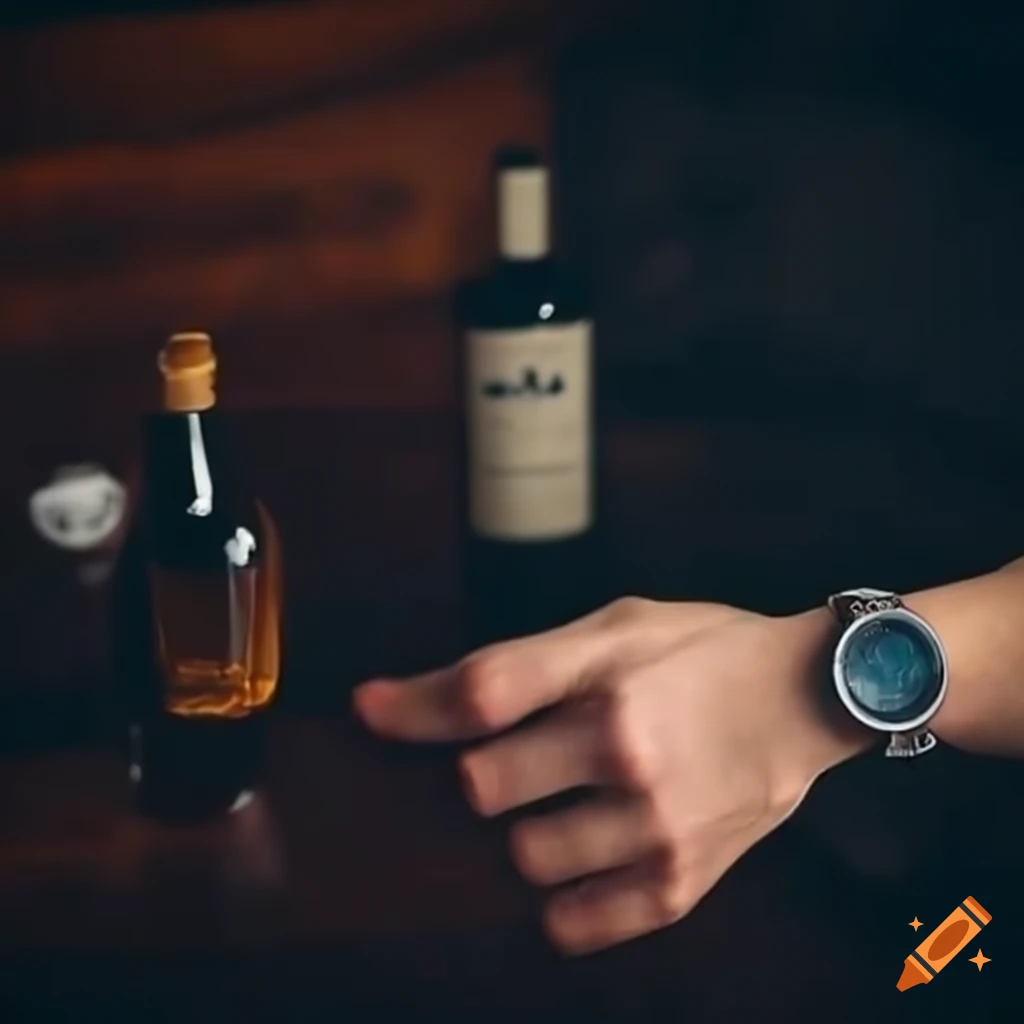 Connected watch with a bottle of alcohol