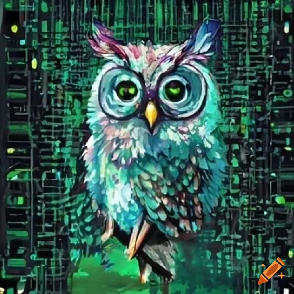 Owl in matrix code digital art on Craiyon