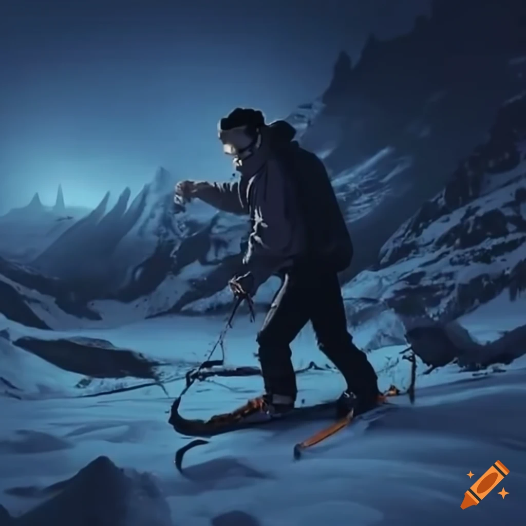 Skier touring at night on Craiyon