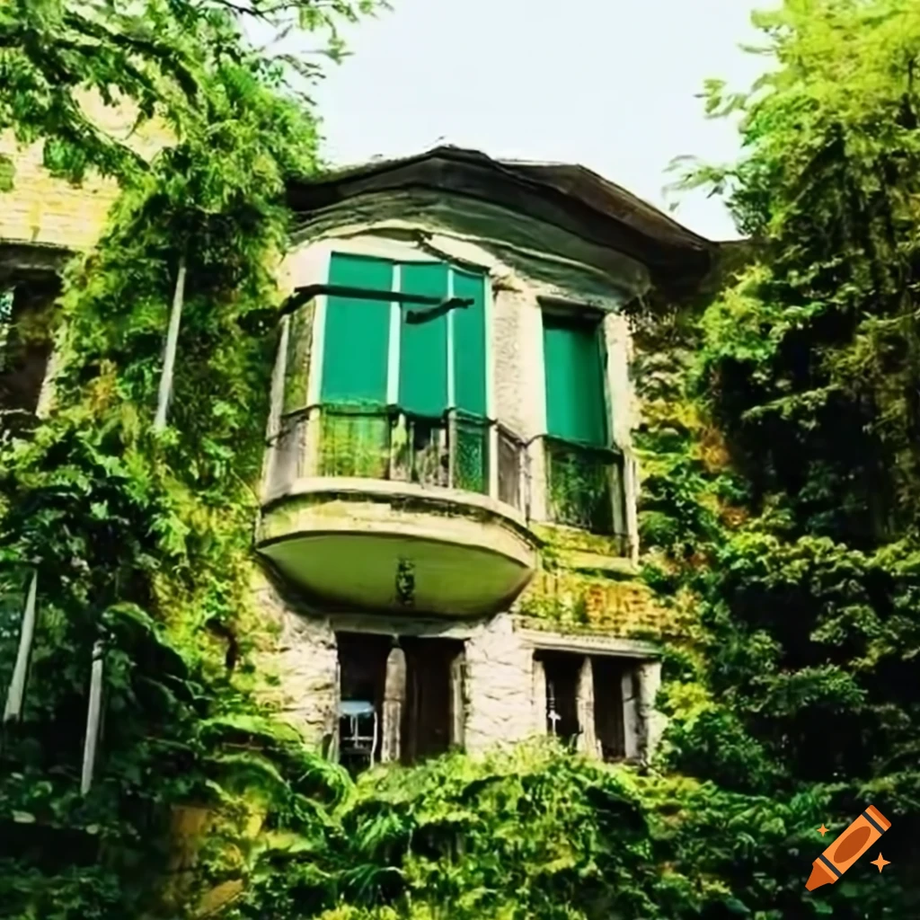 Historic building with green windows