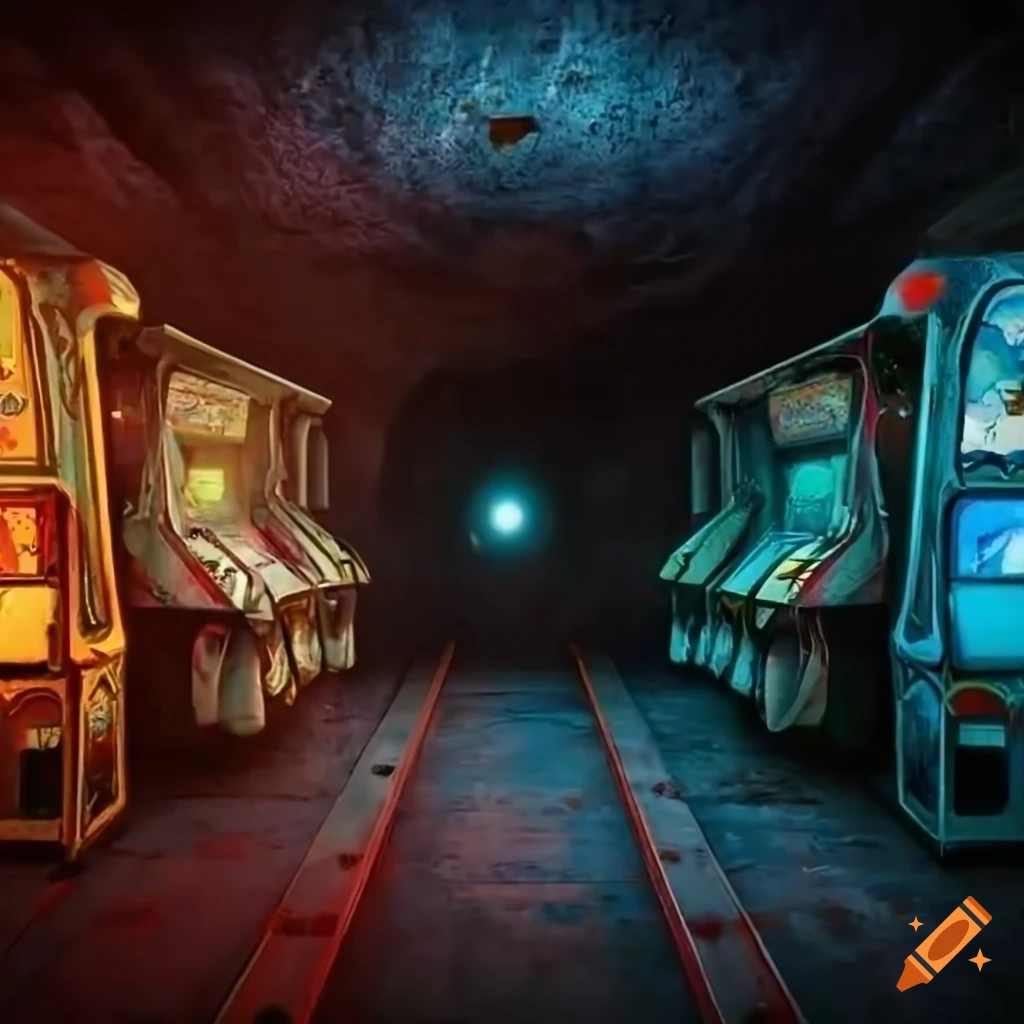 Wide-angle view of a deserted arcade