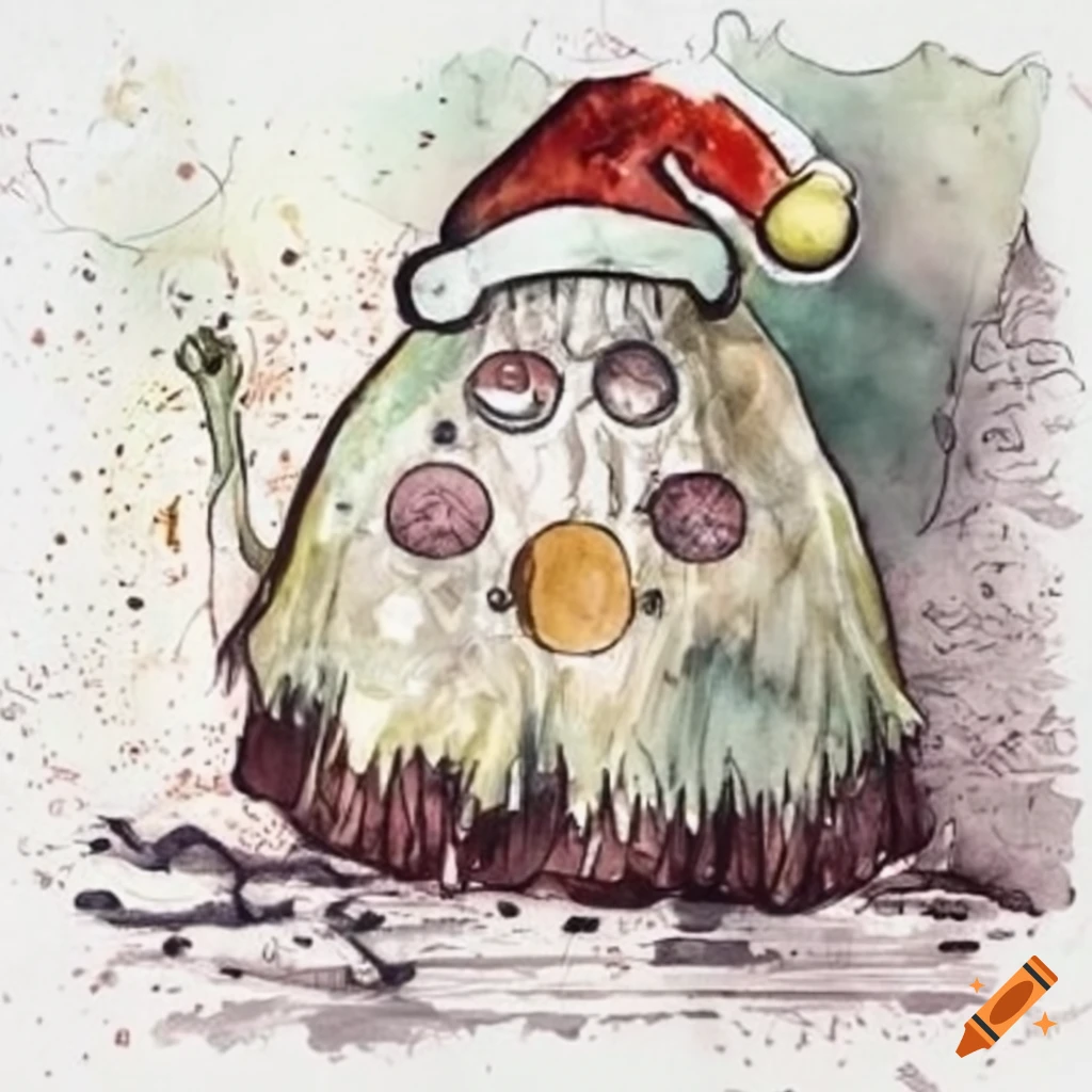 Illustration of a ghost with a santa hat by ralph steadman