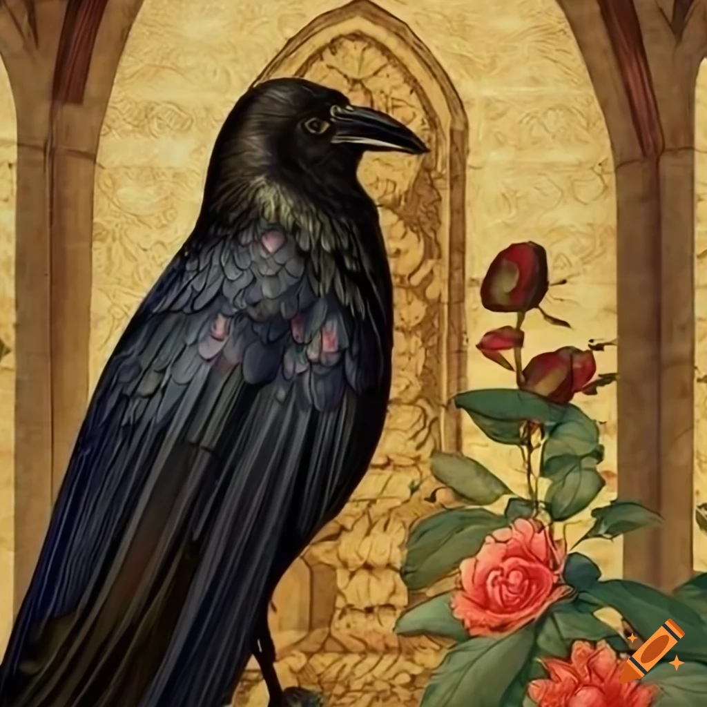 3d illustration of a magical raven with religious attire in a garden on ...