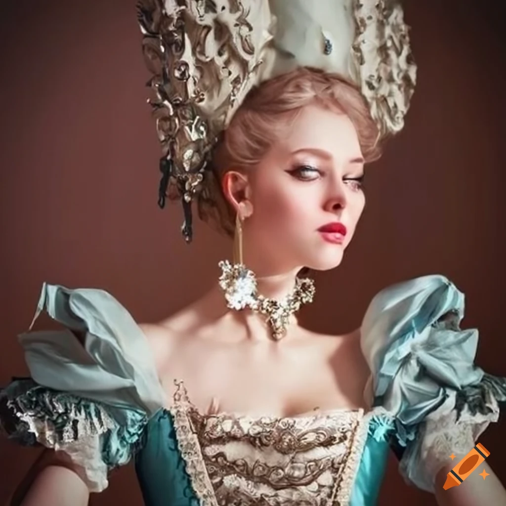 Close-up of a fantasy queen in a rococo dress on Craiyon