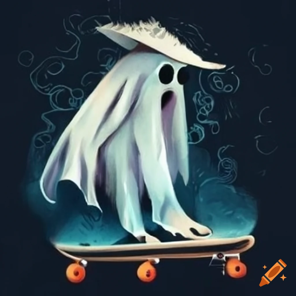 Ralph steadman's screaming skateboard ghost illustration