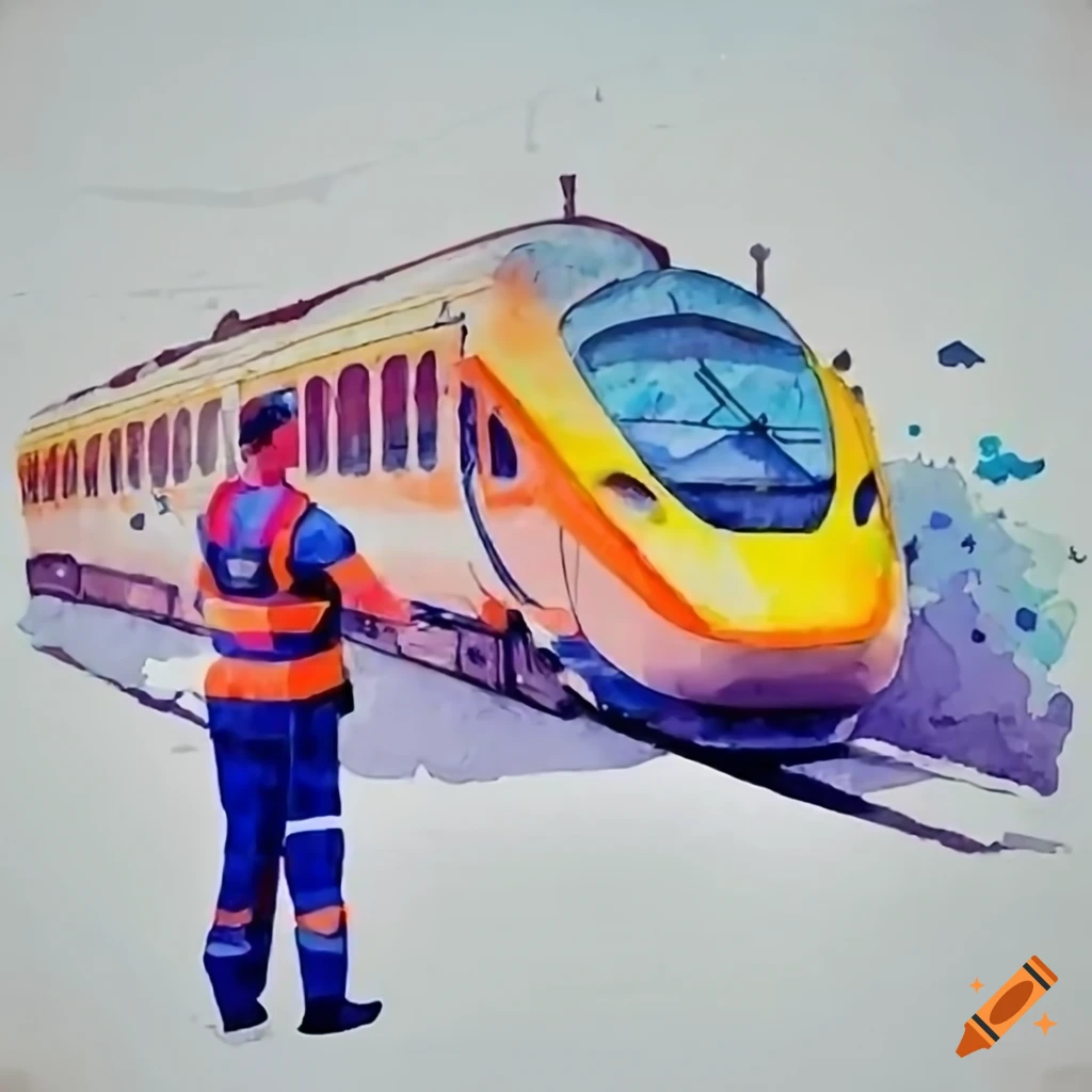 Staff welcoming high-speed train at festival on Craiyon