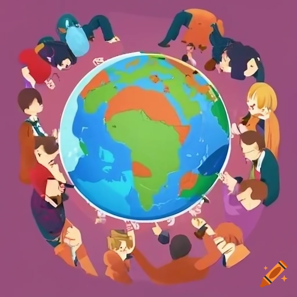 Globe surrounded by diverse people for citizen science on Craiyon