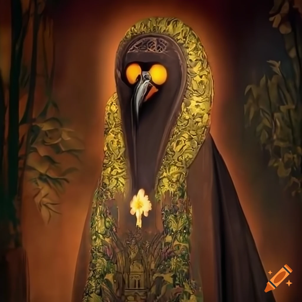 3D illustration of a magical Raven with religious attire in a garden on ...