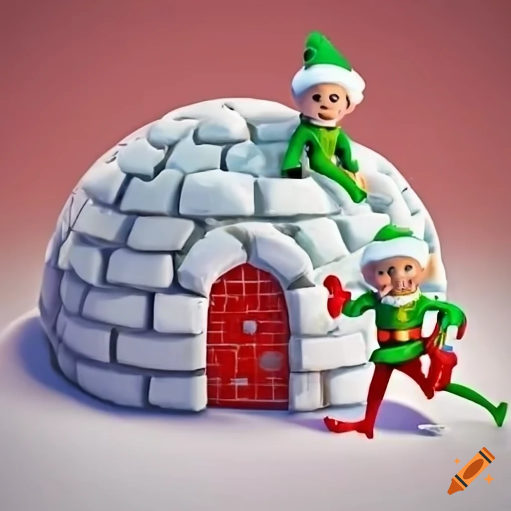 Elf constructing a christmas igloo on Craiyon