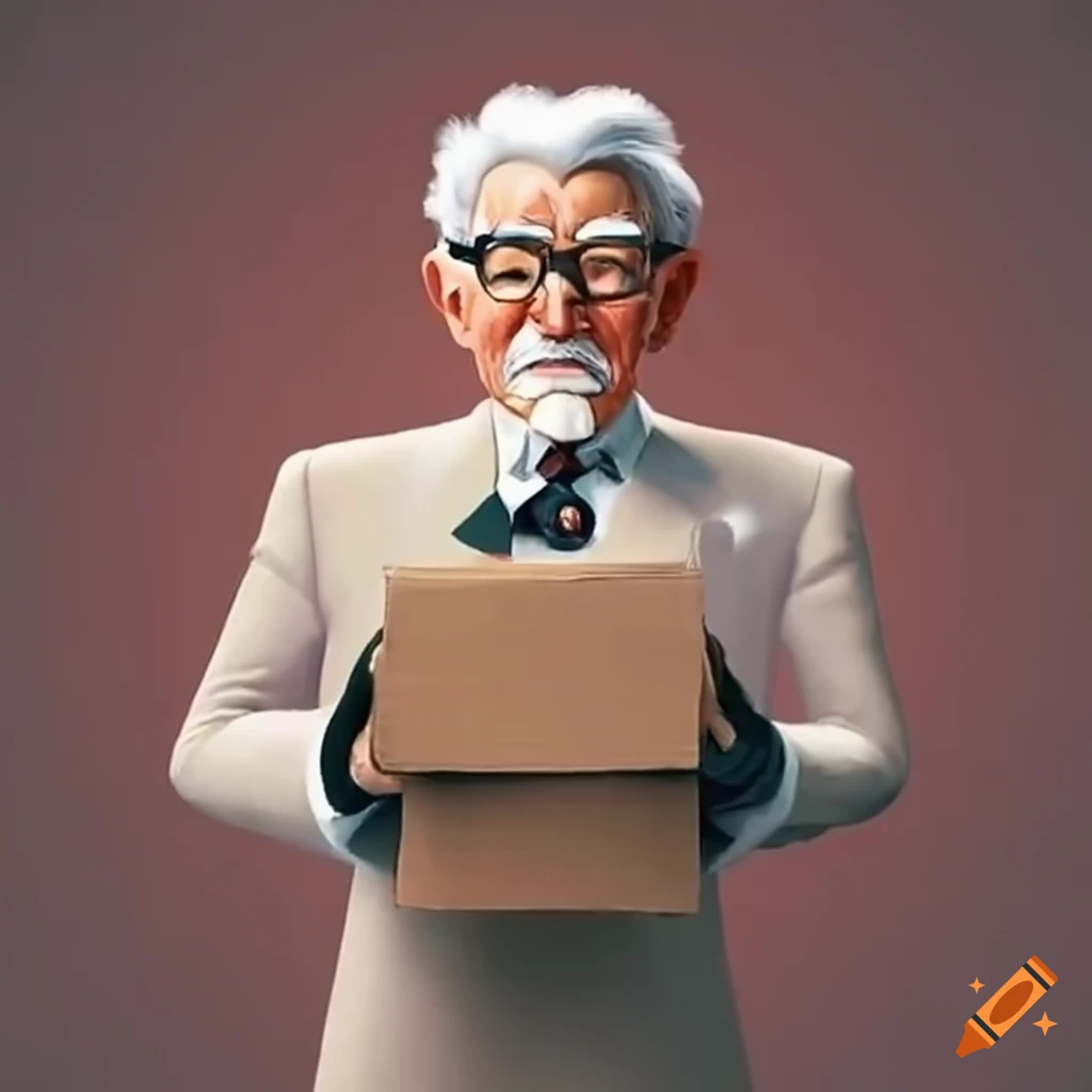 Image of colonel sanders lifting a cardboard box