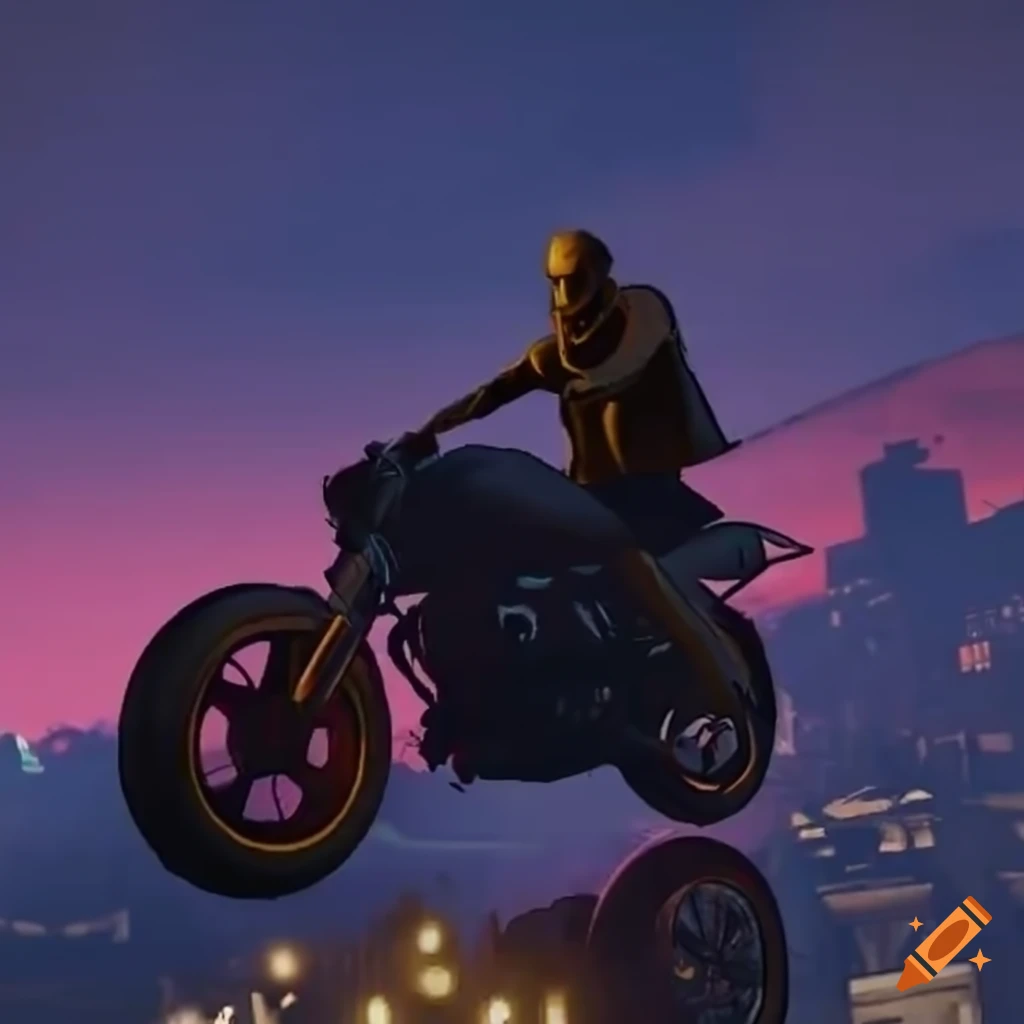 Gta 5 style crow on a motorcycle with a skull on Craiyon