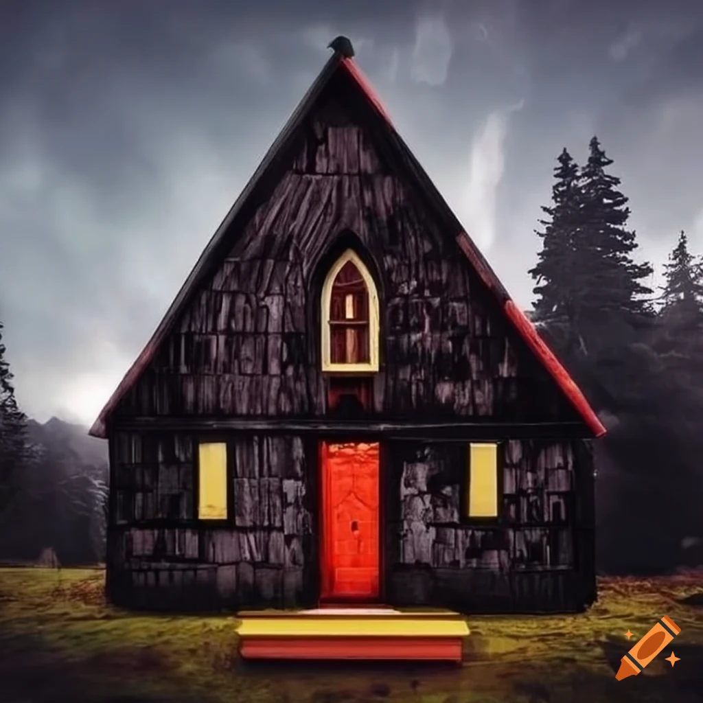 Colorful illustration of a cathedral-like cabin