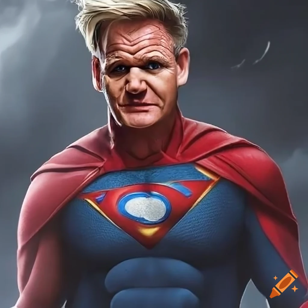 Image of a superhero version of gordon ramsay