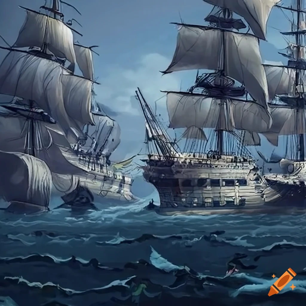 Image of ships engaging in a fierce battle